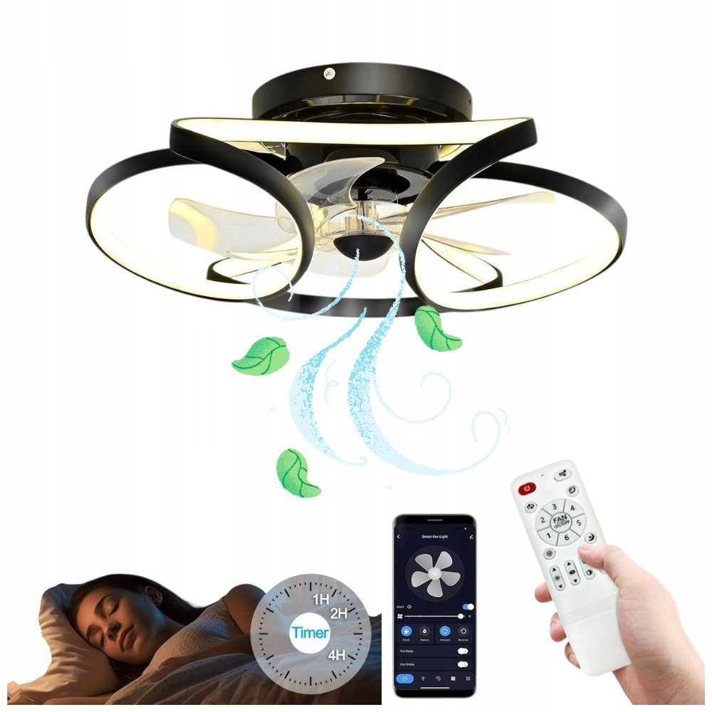WENTYLATOR DOMOWY WIATRAK OŚWIETLENIEM CICHY DO SYPIALNI SALONU + PILOT ...