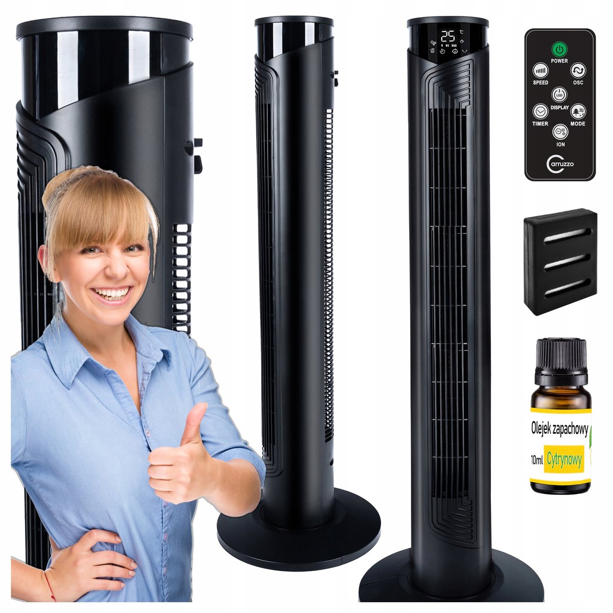 WENTYLATOR KOLUMNOWY WIATRAK PODŁOGOWY STOJĄCY XXL JONIZACJA LED ...