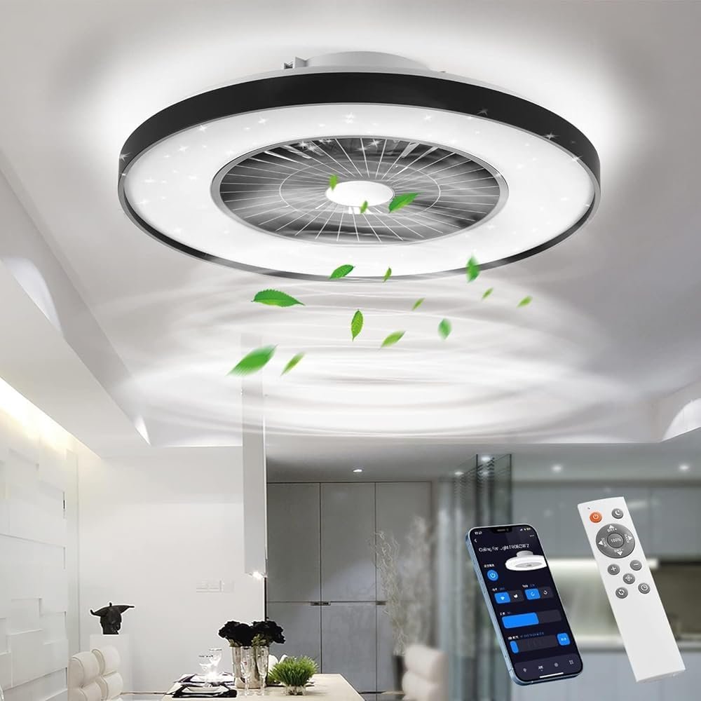 Wentylator sufitowy Lampa LED - Pilot, App, Timer- 3000-5500K - Czarny ...