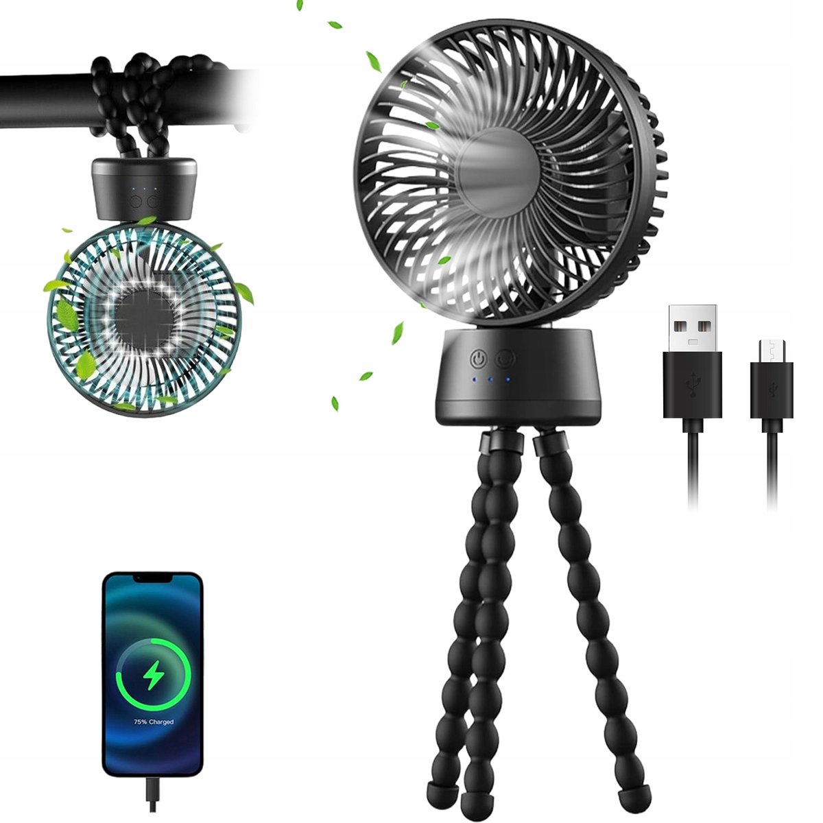 WENTYLATOR USB Z FUNKCJĄ OSCYLACJI 120° ULTRA CICHY 3 PRĘDKOŚCI WIATRU ...