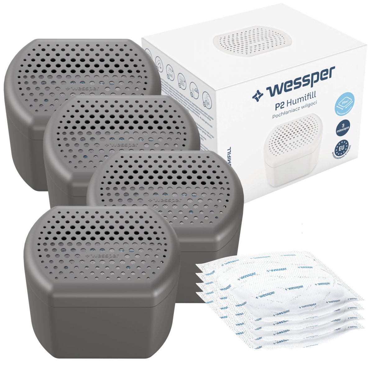 Wessper 4x pochłaniacz wilgoci osuszacz powietrza do domu + 4x wkład ...