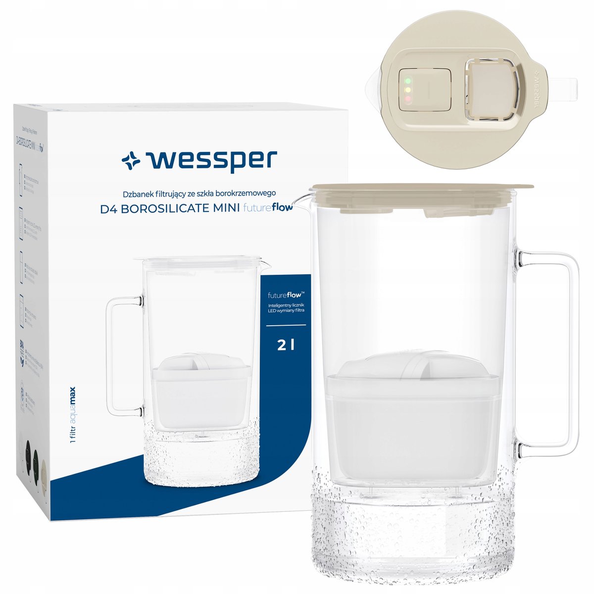 Wessper D4 BOROSILICATE MINI futureflow dzbanek filtrujący szklany 2l ...