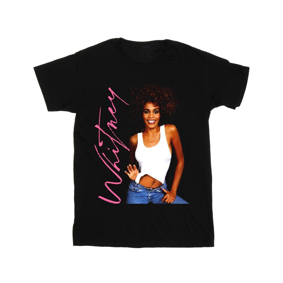 Whitney Houston Koszulka Damska/ Damska Whitney Smile Cotton Boyfriend T-Shirt (L / Czarny ...