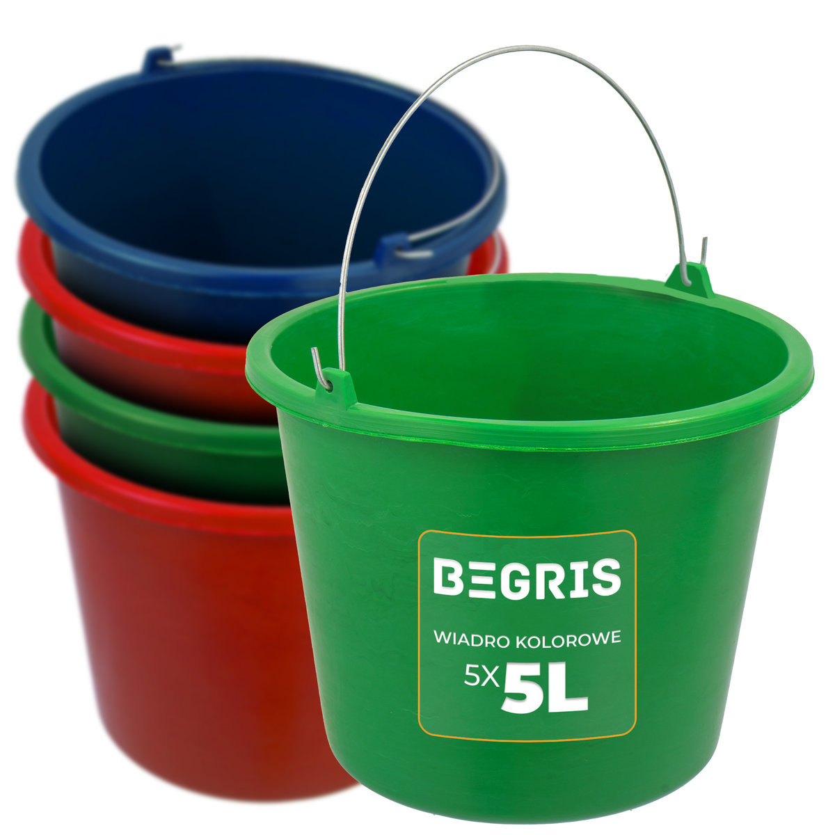 WIADRO BUDOWLANE GOSPODARCZE KOLOROWE 5L WIADERKO WIADRA 5 SZT PLASTIK ...