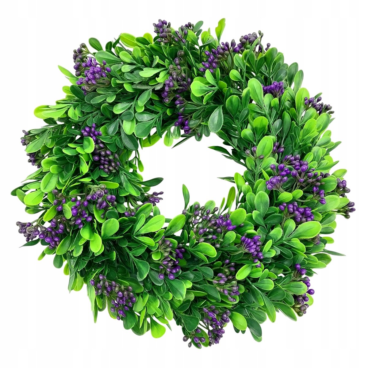 Wianek na drzwi stroik wieniec dekoracja na drzwi zielony z fioletowymi kwiatami - Inna marka ...