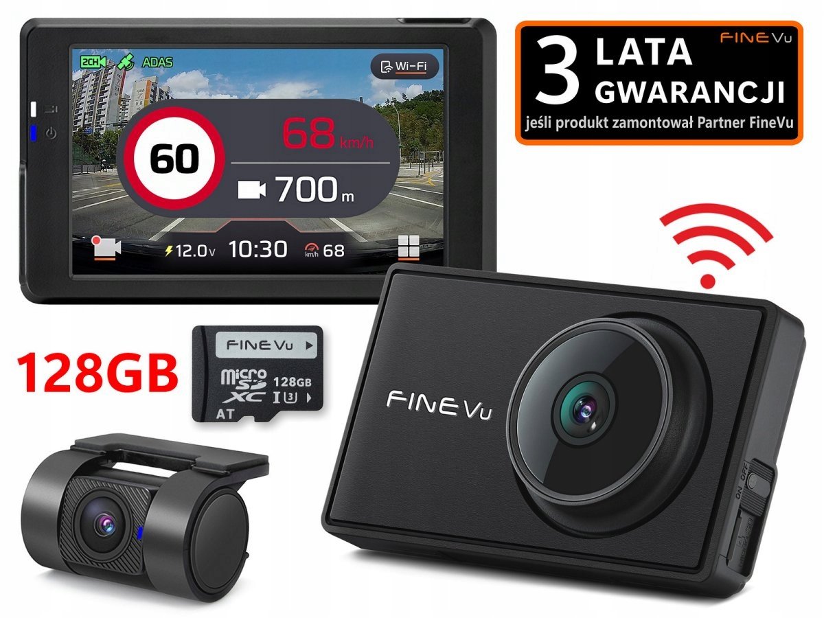 Wideorejestrator FineVu GX7000 Wi-Fi 128GB QHD+FHD ekran IPS GPS fotoradary - Inna marka ...