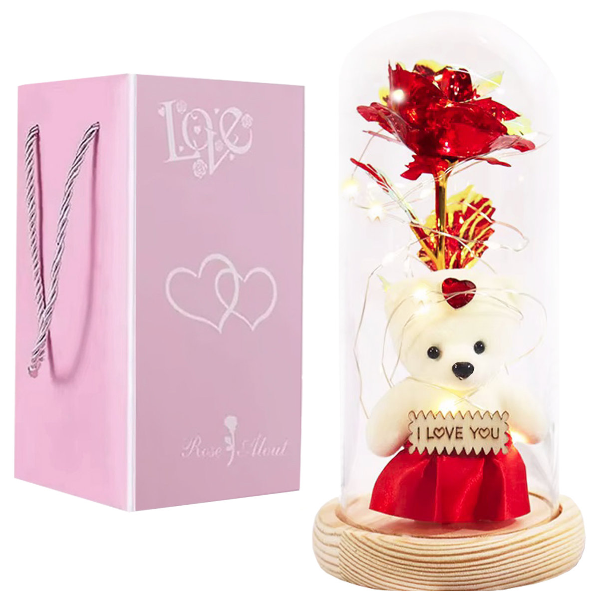Wieczna Róża W Szkle Świecąca Led Na Prezent Dzień Babci Kobiet ...