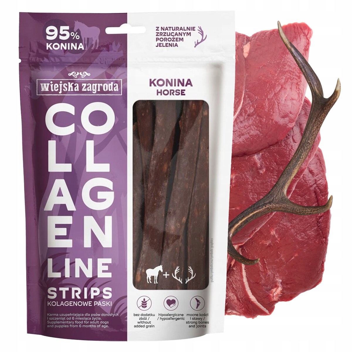 WIEJSKA ZAGRODA COLLAGEN Paski kolagenowe przysmak dla psa Konina 100g ...