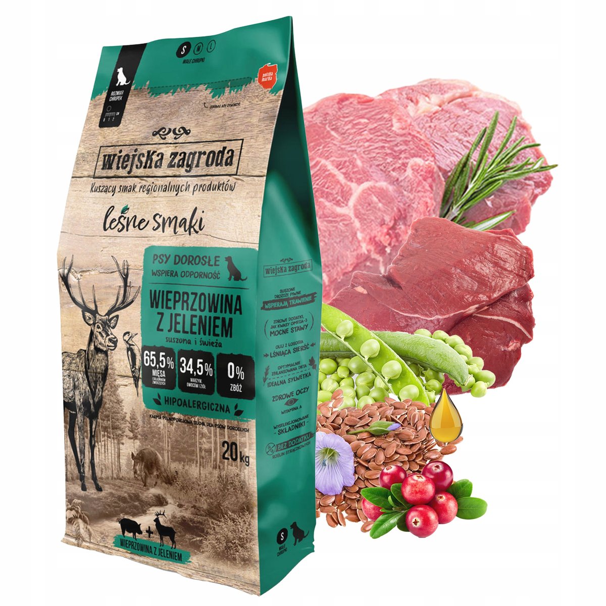 WIEJSKA ZAGRODA Leśne Smaki Karma sucha dla psa Wieprzowina Jeleń S 20 kg - Wiejska Zagroda ...