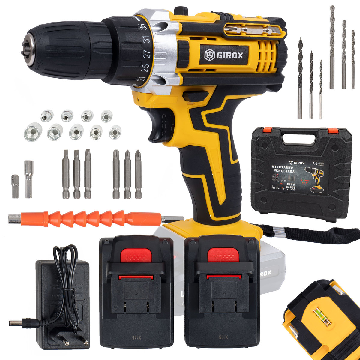 Wiertarko-Wkrętarka Akumulatorowa 21V Żółta + 2X Akumulatory Zestaw - GiroX | Sklep EMPIK.COM
