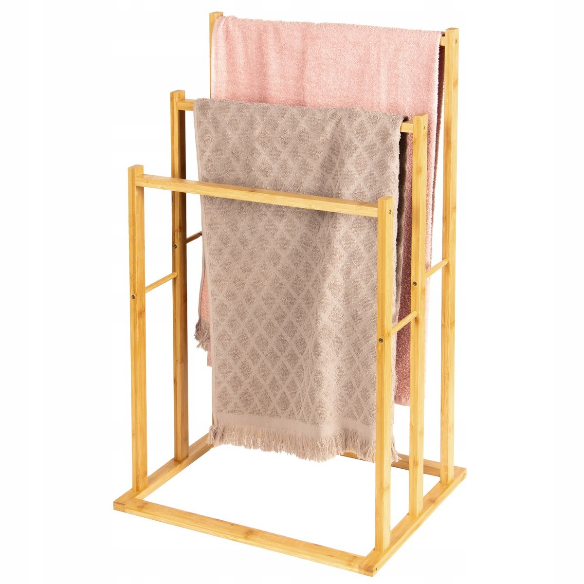 WIESZAK STOJAK WOLNOSTOJĄCY ŁAZIENKOWY 3 POZIOMOWY NA RĘCZNIKI BAMBUS ...
