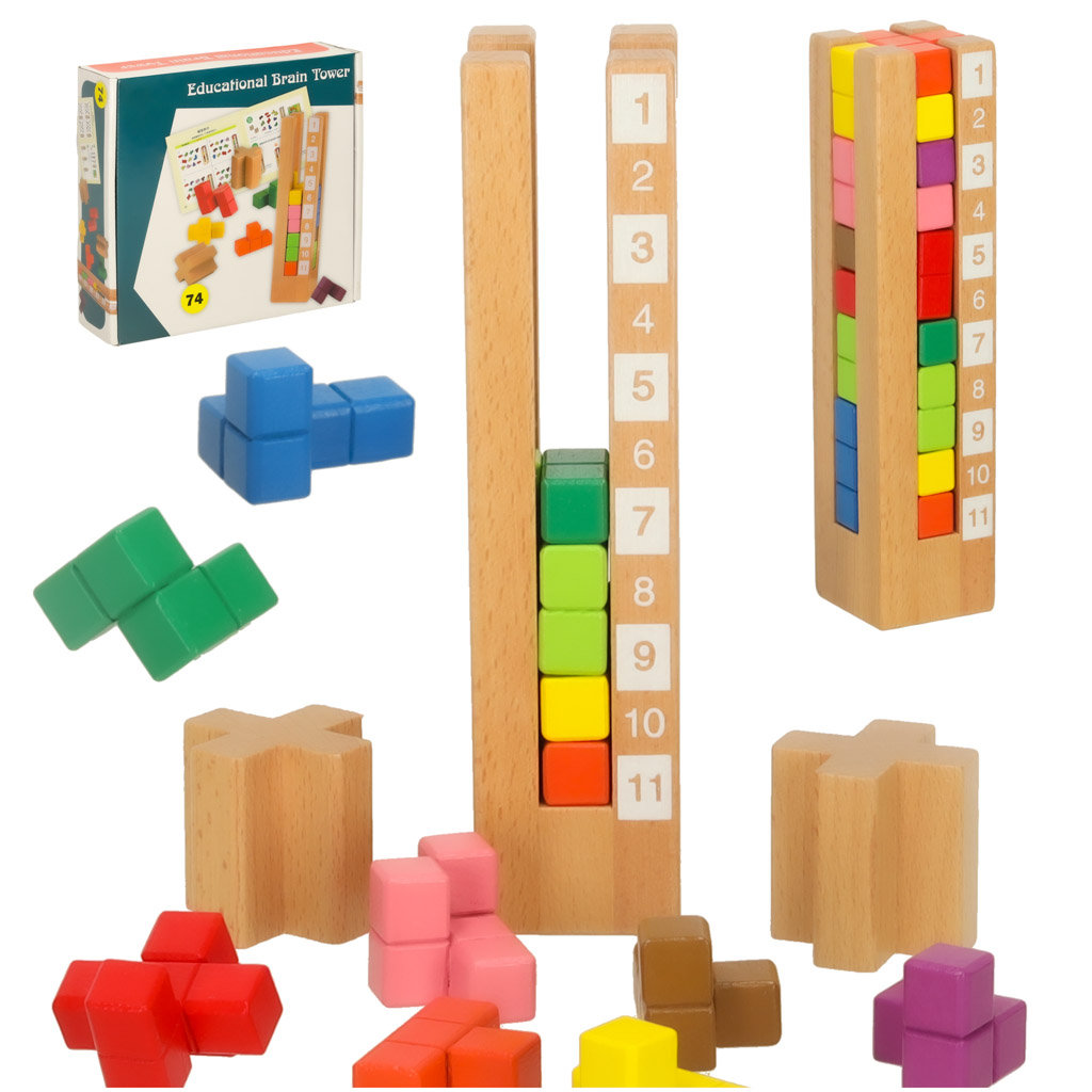 Wieża Układanka Tetris Klocki Drewniane Puzzle Gra Montessori ...
