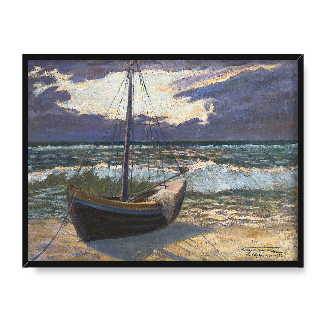 Wilhelm Tyszkowski Łódź rybacka 40×30 W RAMIE - ANTYKWARIAT "CZUŁA JEST ...