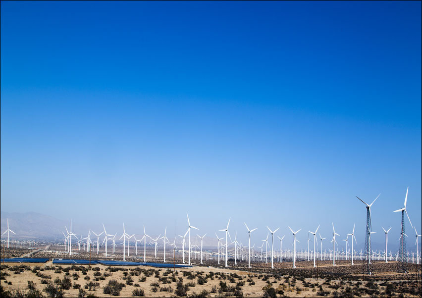 Wind Turbines in mass out in the Mojave Desert in Southern California ...