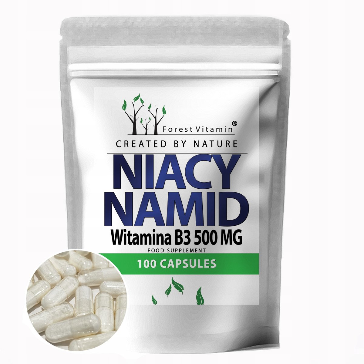 Witamina B3 Niacynamid 500 Mg – 100 Kapsułek – Energia i Skóra Niacyna ...