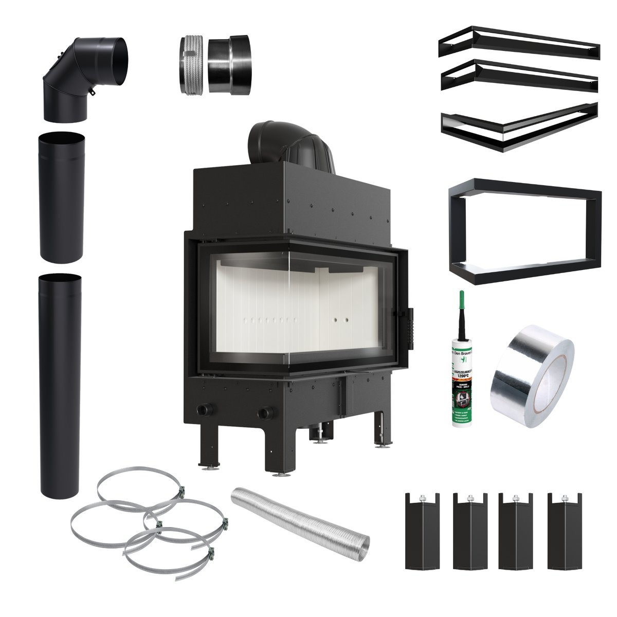 Wkład Kominkowy Kominek KRATKI FLOKI L Lewy Narożny 12 kW Zestaw ...