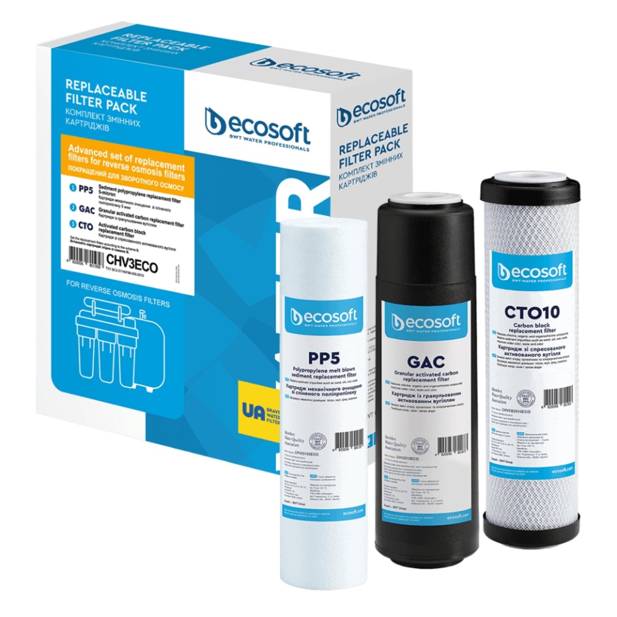 Wkłady wymienne filtrujące Ecosoft 2 x wkład węglowy 1 x wkład piankowy - Ecosoft | Sklep EMPIK.COM