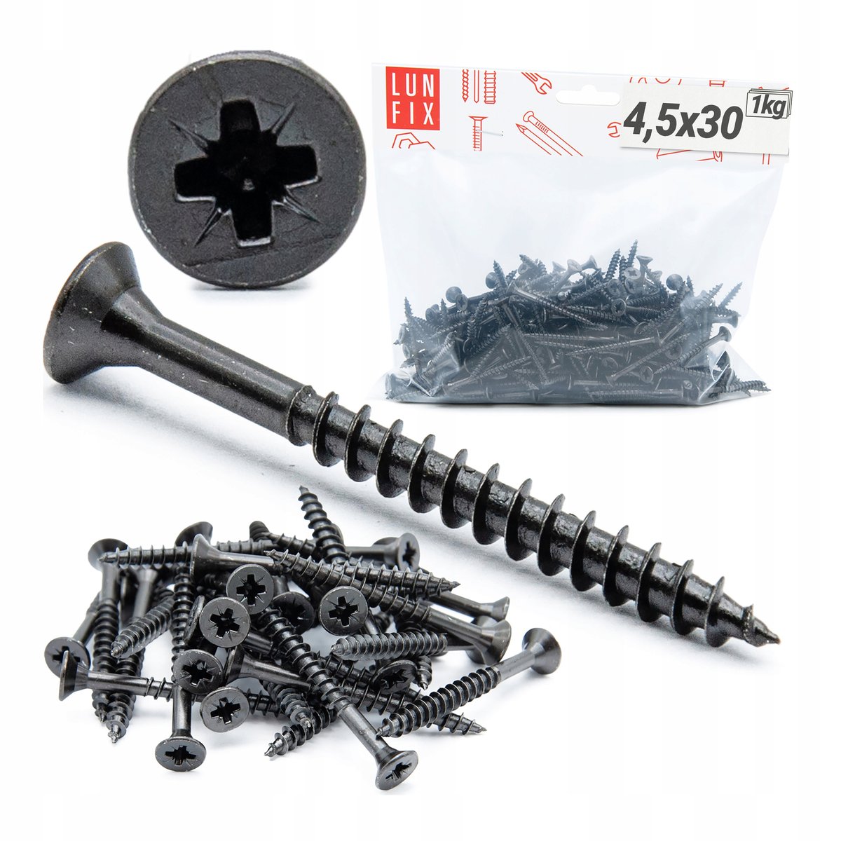 Wkręty do drewna czarny ocynk 4,5x30 mm z łbem stożkowym 1kg - Inna marka | Sklep EMPIK.COM