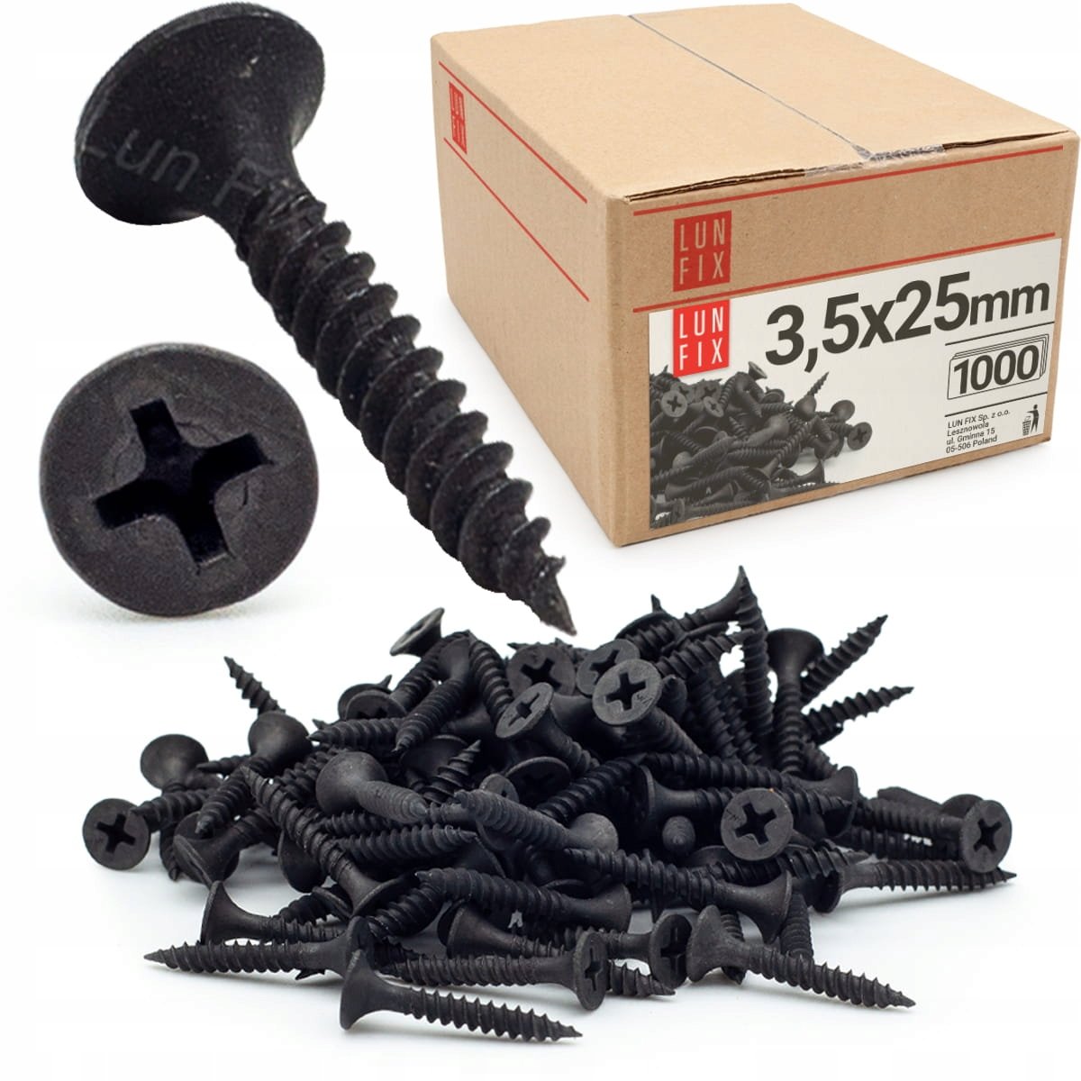 Wkręty do metalu 25mm płyt G-K karton gips czarne 3,5x25 fosfat 1000szt - Lun Fix | Sklep EMPIK.COM