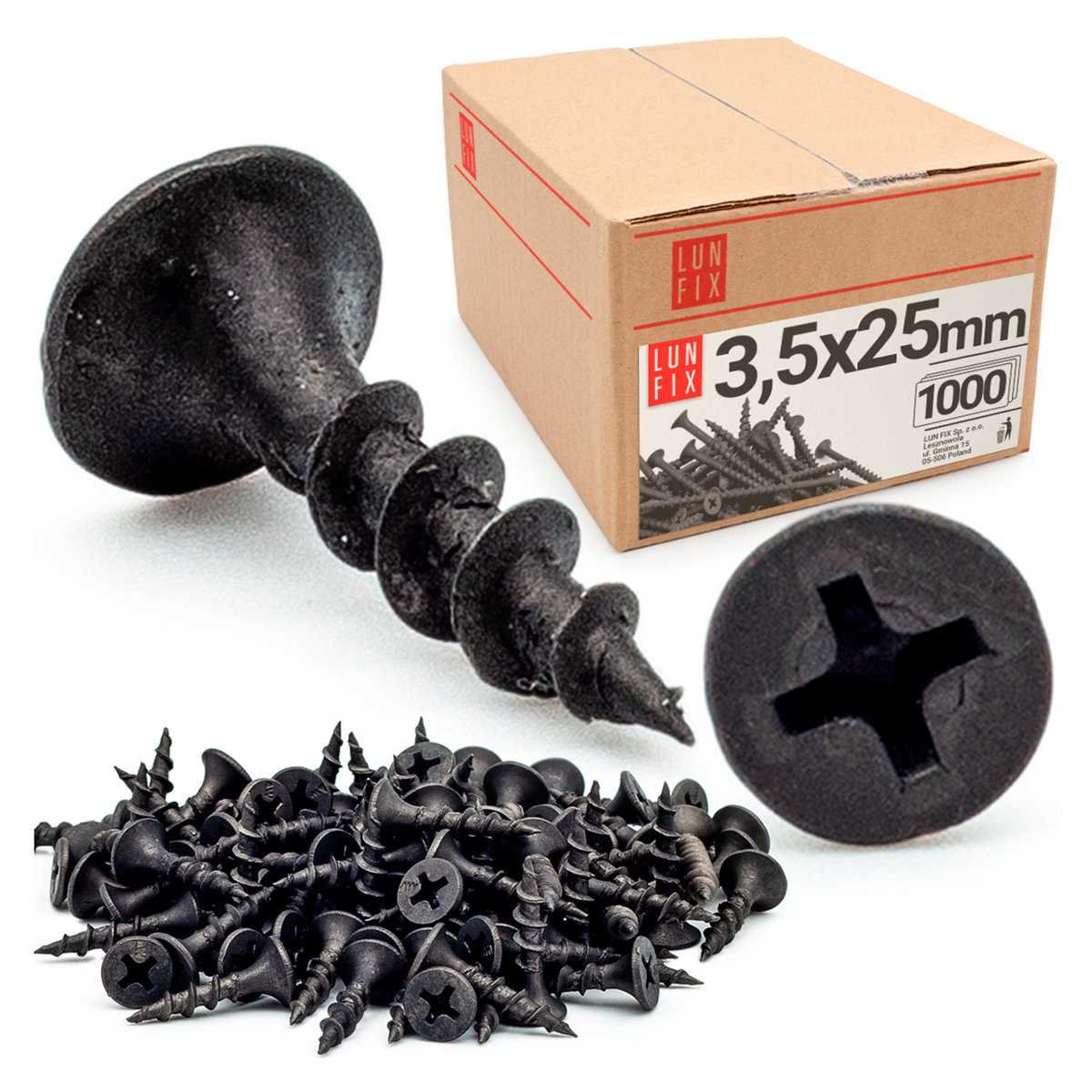 Wkręty do płyt gipsowych 25mm czarne fosfatowane GK 3,5x25 1000szt - Lun Fix | Sklep EMPIK.COM