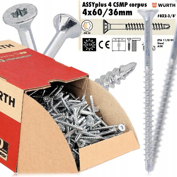 Wkręty Wkręt Do Drewna Konfirmaty Wurth Uniwersalne 4x60 ASSY Plus CSMP ...
