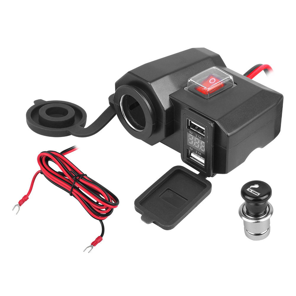 Wodoodporne motocyklowe gniazdo zapalniczki + 2xUSB-A 2x5V/2,1A, in:12V/24V kabel 1,4m LTC ...