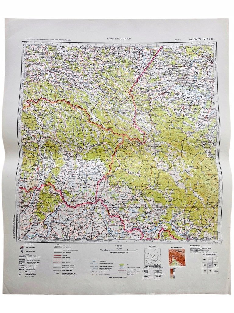 Wojskowa Mapa Topograficzna WP 1:500 000 M-34-D Przemyśl 1964 Poufne ...