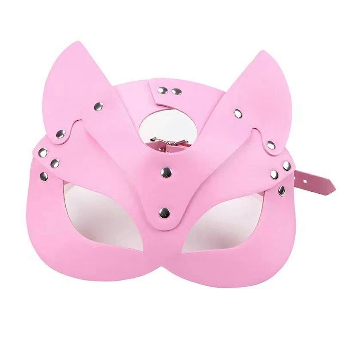 Women Cats Mask Half Face Cats Mask Leather Cats Ears Mask Cosplay ...