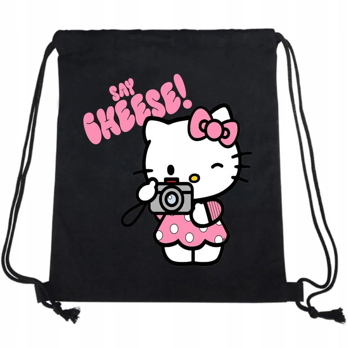 Worek Plecak Czarny SAY CHEESE Hello Kitty Pink Bajka Cartoon Urocze ...