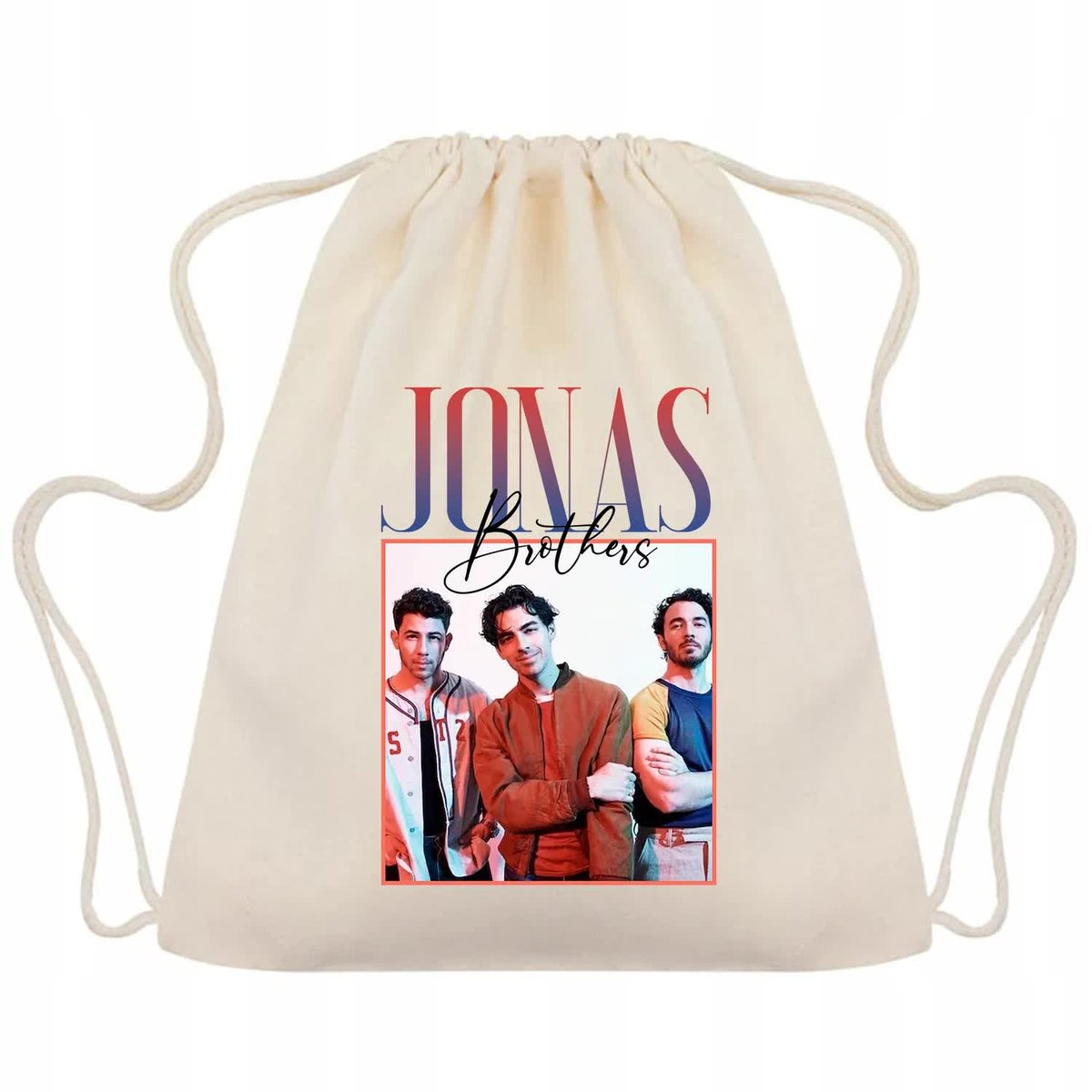 Worek Plecak EKO Beżowy JONAS BROTHERS Merch Koncerty Muzyka Wzory ...