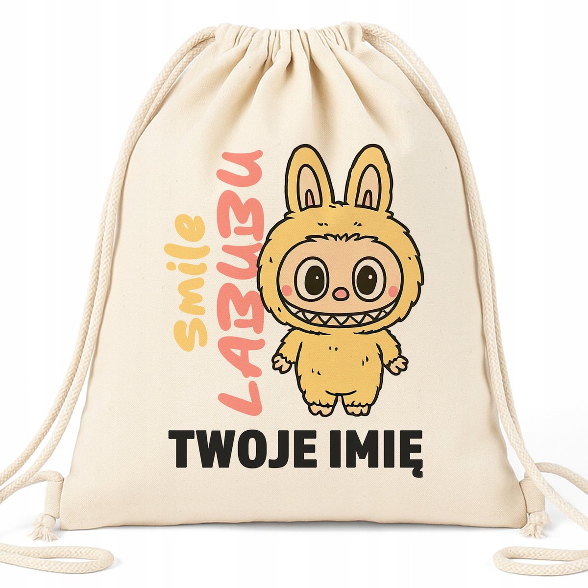 Worek Plecak EKO Beżowy SMILE *IMIĘ* Do Przedszkola Dla Dziecka Wz ...