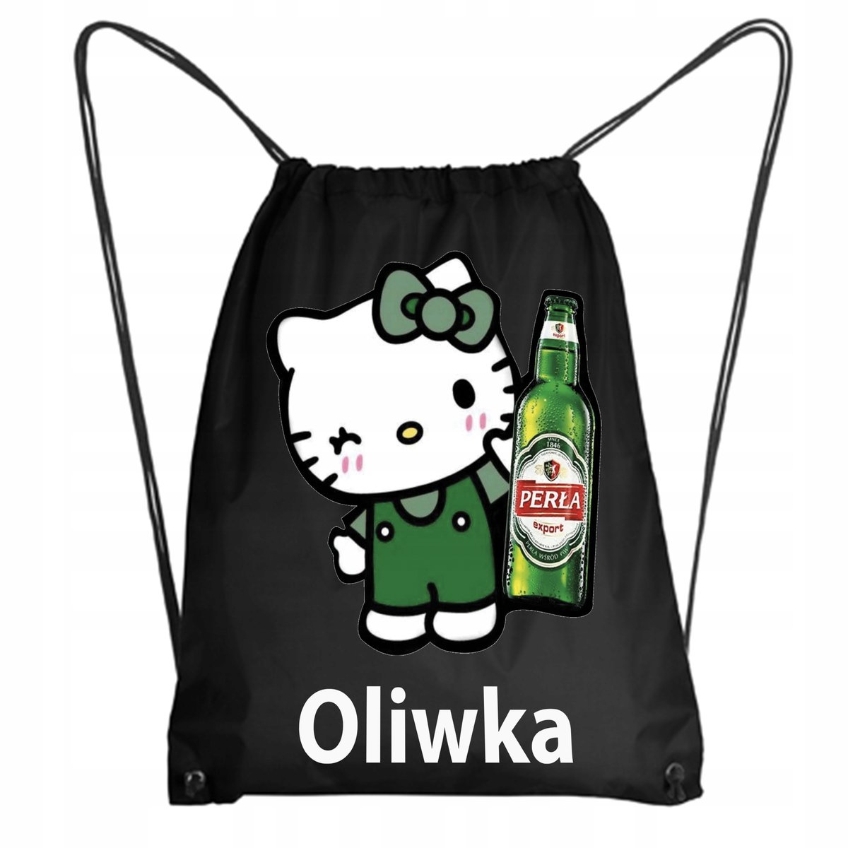 Worek Szkolny Na Buty Workoplecak WF Hello Kitty PERŁA Piwo Mem #5 ...