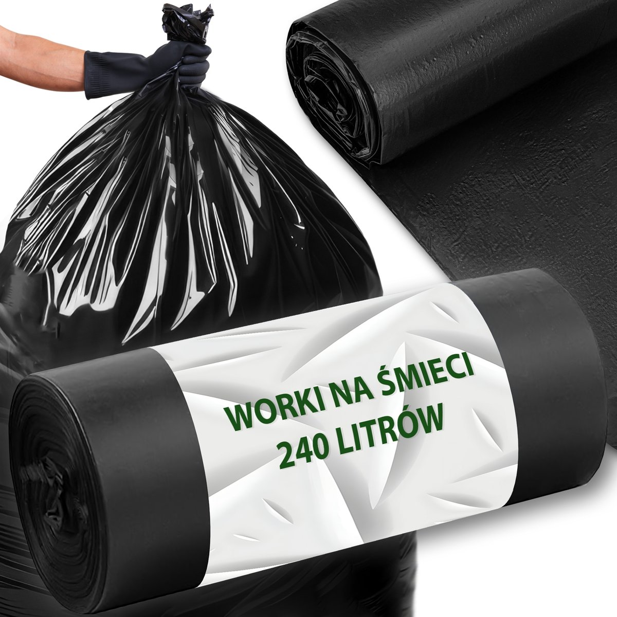 Worki Na Śmieci Uniwersalne 240L Wiązane Do Segregacji Czarne Na Odpady ...