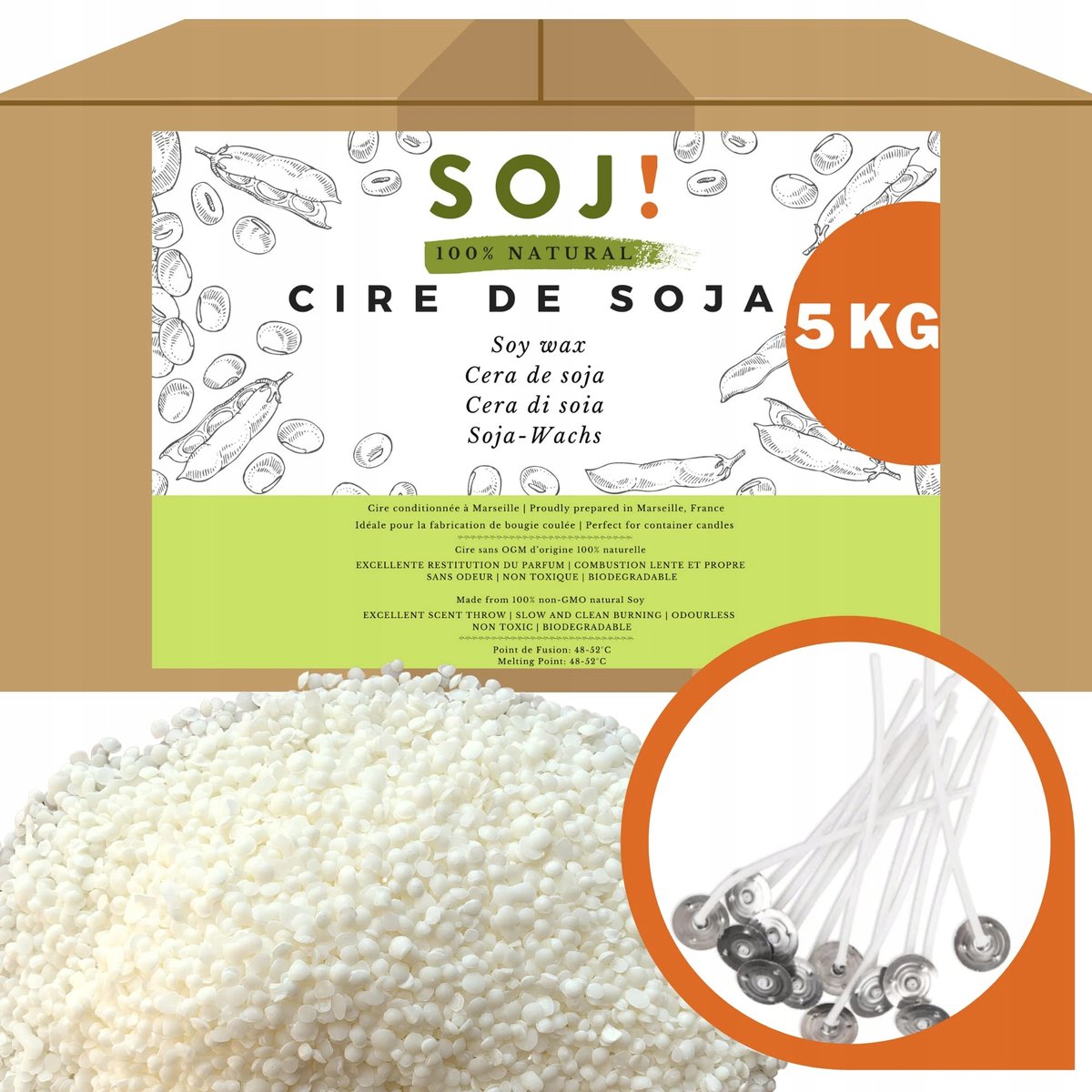 Wosk sojowy SOJ do świec bez GMO, 5 kg + 50 knotów - Inna marka | Sklep ...
