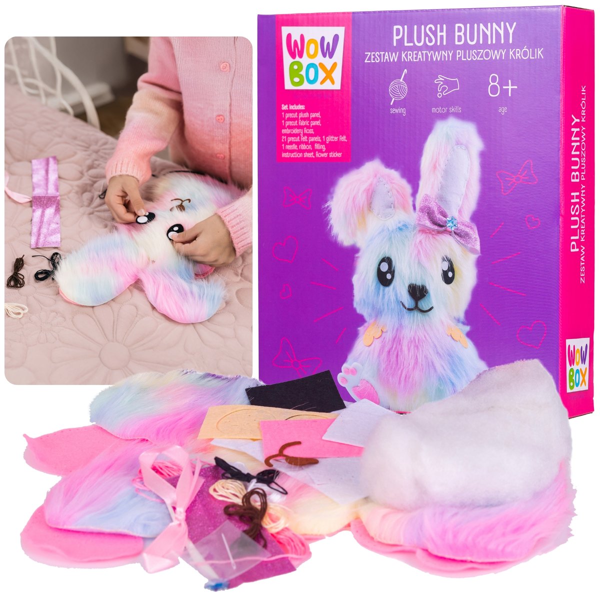 WOW Box- Zestaw kreatywny PLUSZOWY KRÓLIK do wyszywania DIY, maskotka ...