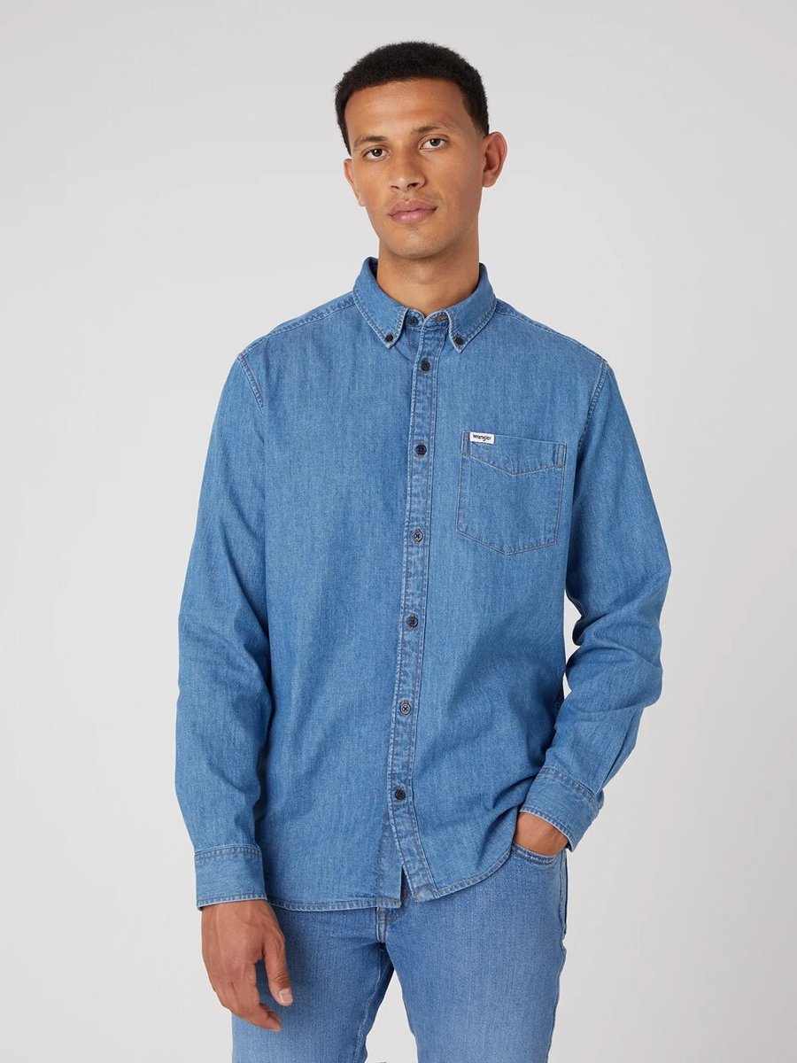 Wrangler 1 Pkt Button Down Shirt Męska Koszula Jeansowa Jeans W5B15K14V ...
