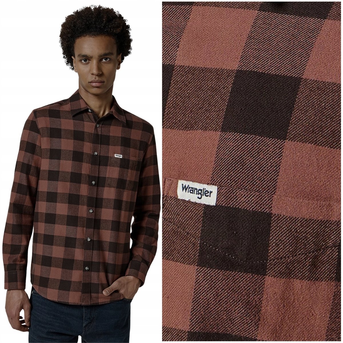 Wrangler 1 PKT SHIRT Root Beer bawełniana koszula w kratę REGULAR FIT M ...