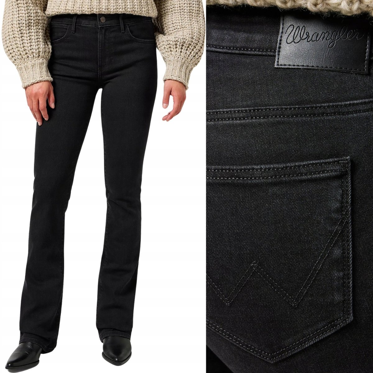 Wrangler BOOTCUT Pipe rozszerzane damskie czarne spodnie jeansowe W33 ...