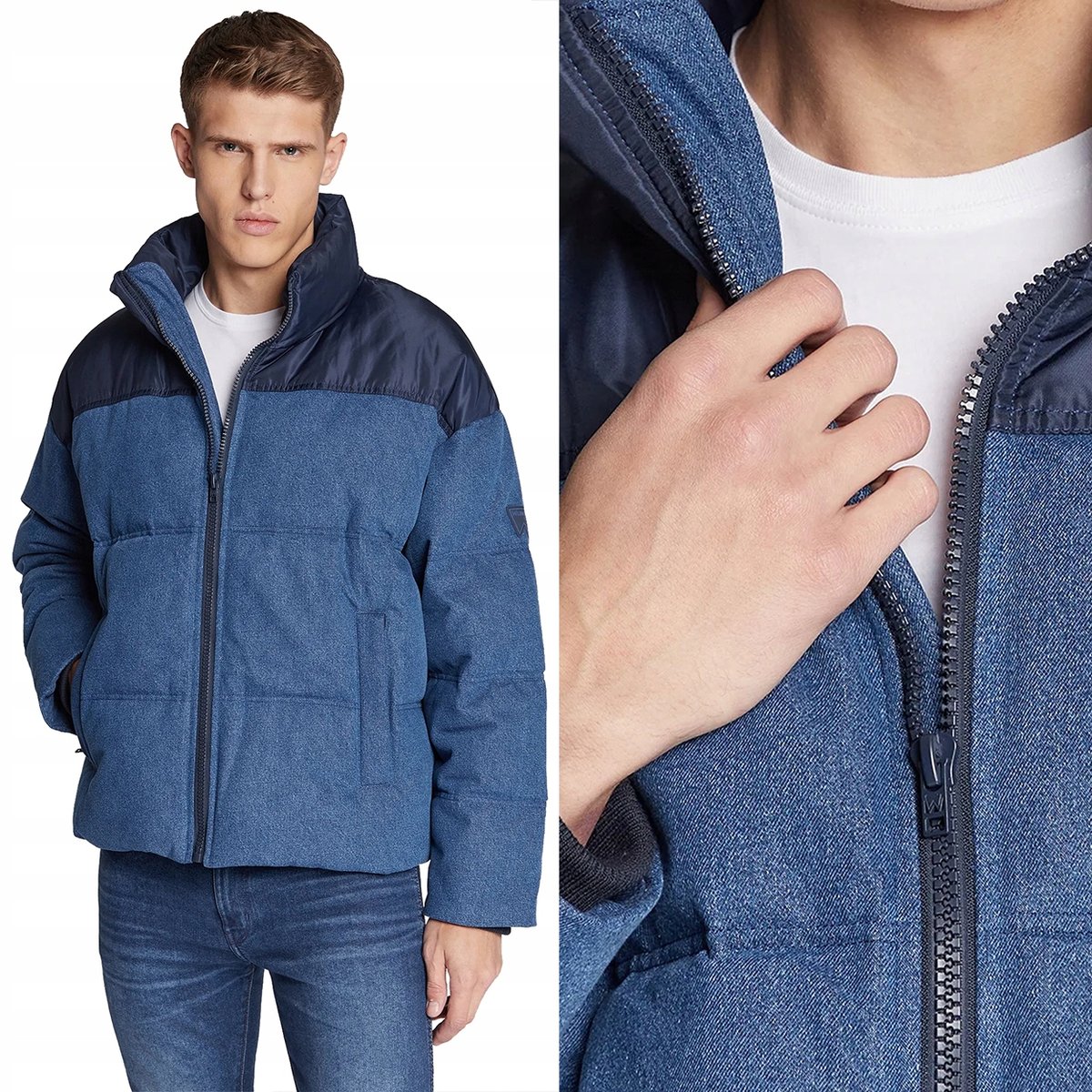 Wrangler DENIM DOWN PUFFER Mid Indigo KURTKA PUCHÓWKA PUCH REGULAR XL ...