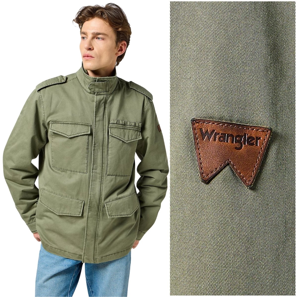 Wrangler FIELD JACKET Dusty Olive wojskowa bawełniana ocieplana kurtka ...
