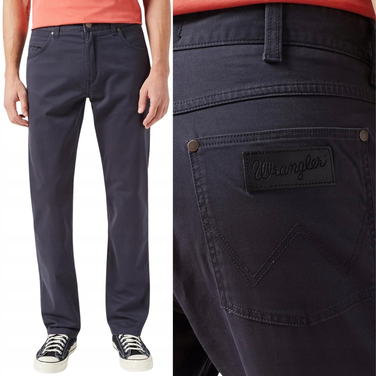Wrangler GREENSBORO Dark Navy GRANATOWE MATERIAŁOWE PROSTE SPODNIE W31 ...