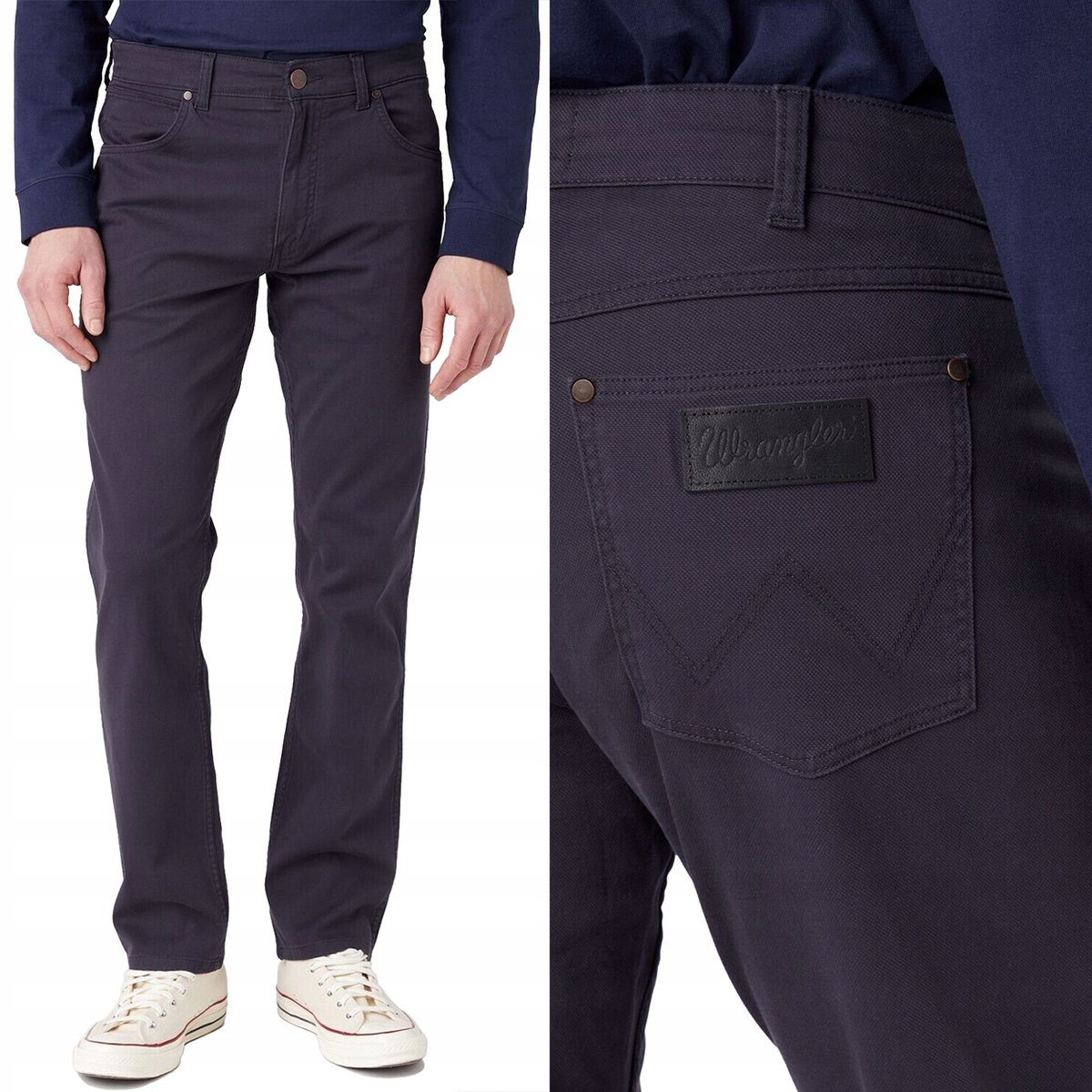 Wrangler GREENSBORO Dark Navy GRANATOWE MATERIAŁOWE PROSTE SPODNIE W32 ...