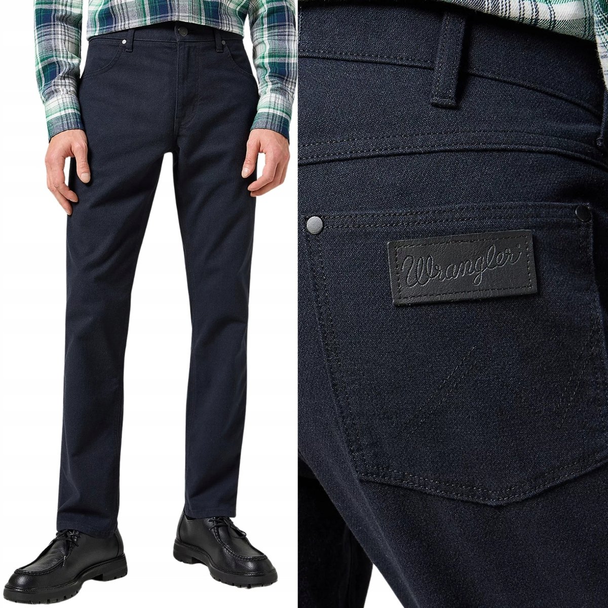Wrangler GREENSBORO Dark Navy PROSTE GRANATOWE SPODNIE MATERIAŁOWE W40 ...