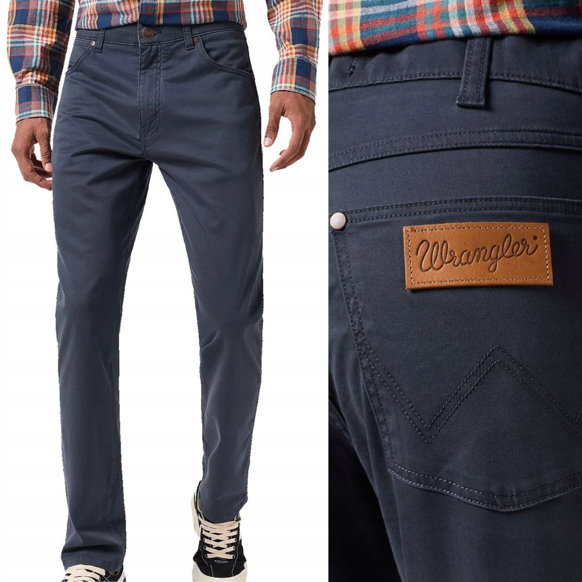 Wrangler LARSTON Dark Navy DOPASOWANE GRANATOWE SPODNIE MATERIAŁOWE W38 ...