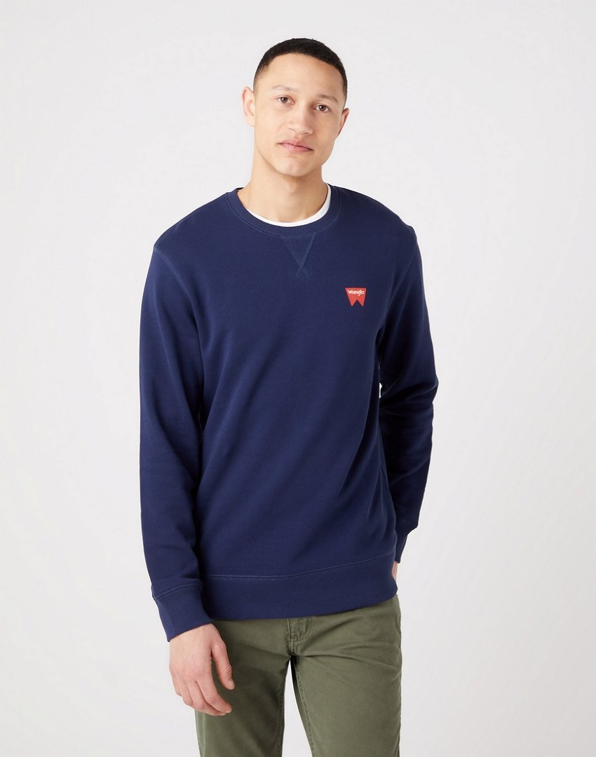 Wrangler Sign Off Crew Męska Bluza Klasyczna Logo Navy W661Ha114-3Xl ...
