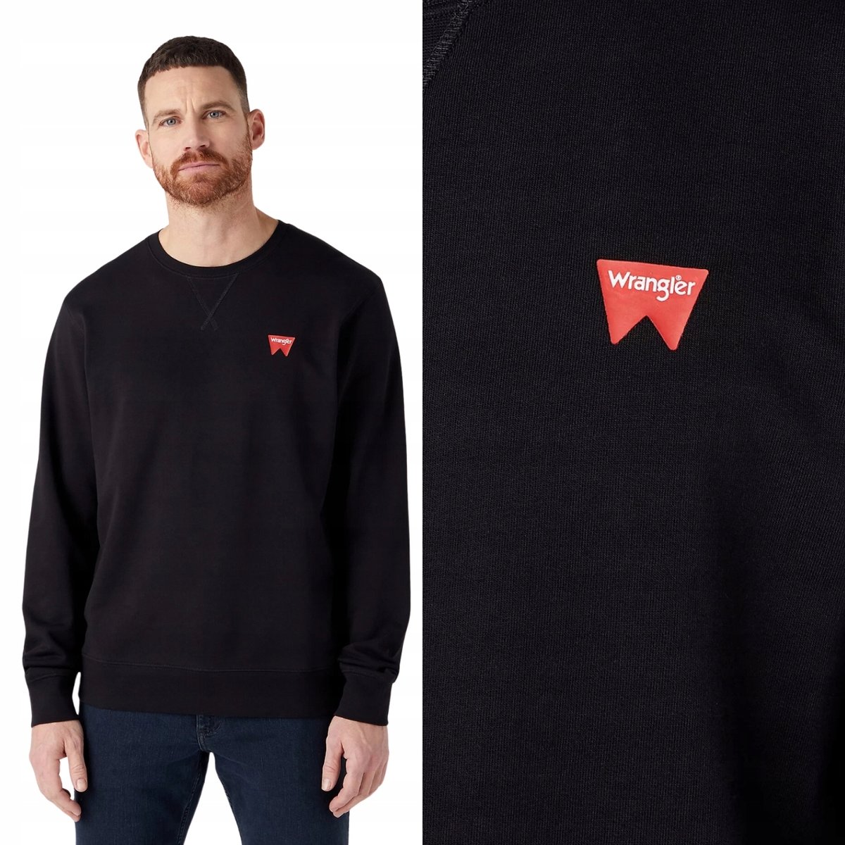 Wrangler SIGN OFF CREW Real Black CZARNA BLUZA Z LOGO REGULAR FIT M ...
