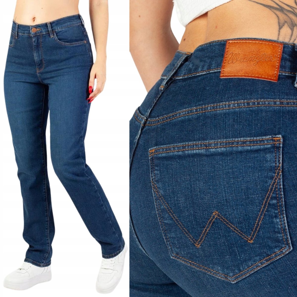 Wrangler STRAIGHT She Wolf PROSTE WYŻSZY STAN CIEMNY DżINS W27 L30 - Wrangler | Moda Sklep EMPIK.COM