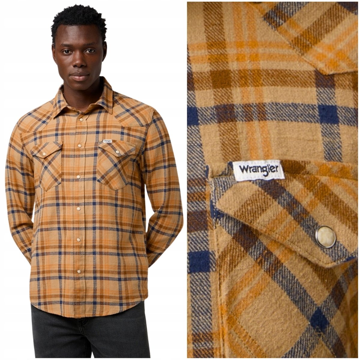 Wrangler WESTERN SHIRT Brown Blue koszula bawełniana męska w kratę L ...
