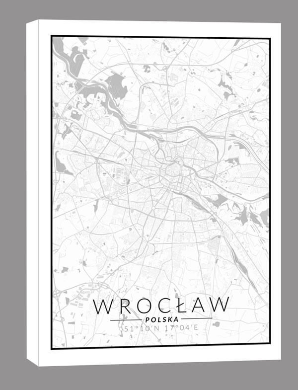 Wrocław mapa czarno biała - obraz na płótnie 90x120 cm - Inna marka ...