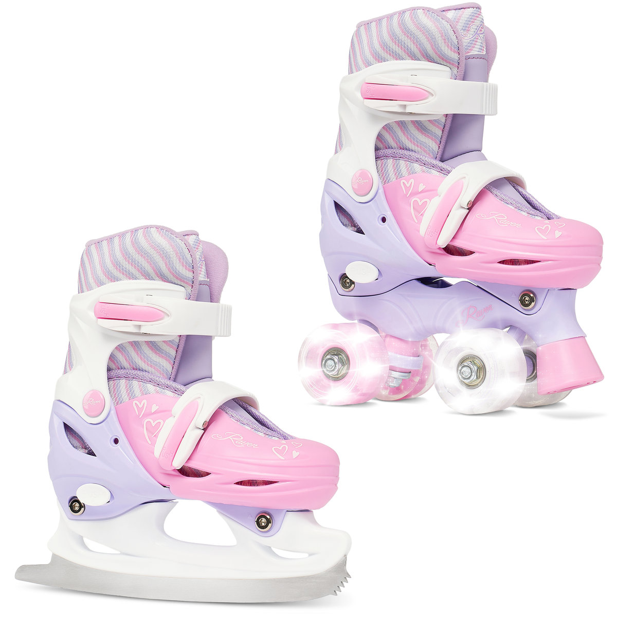 Wrotki Łyżwy figurowe 2w1 Regulowane RAVEN Loret Lila/Pink 30-33 Kółka ...